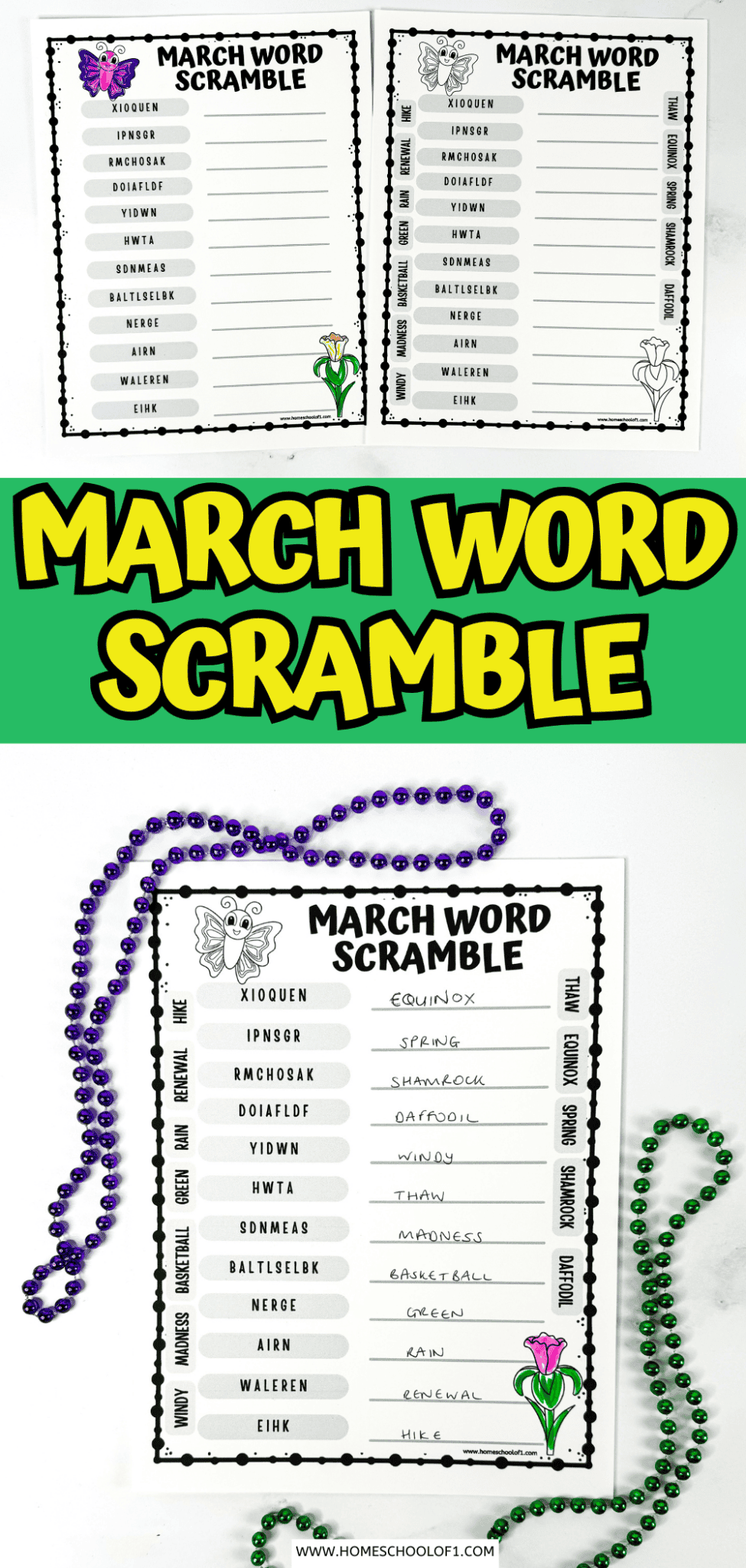 Free March Word Scramble Printable for Kids