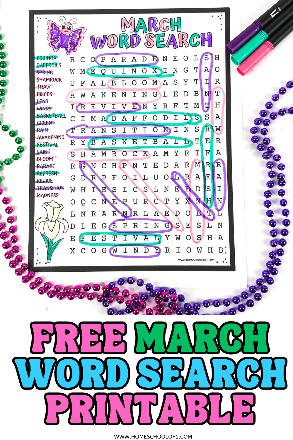 Free March Word Search Printable for Kids
