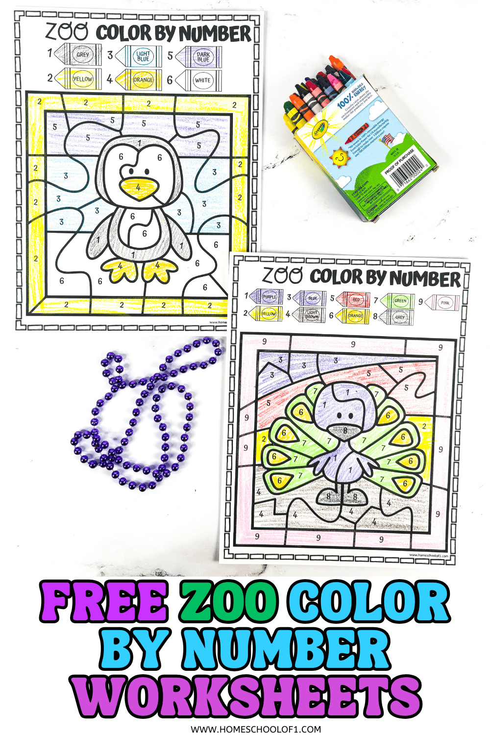 Free Zoo Color By Number Worksheets