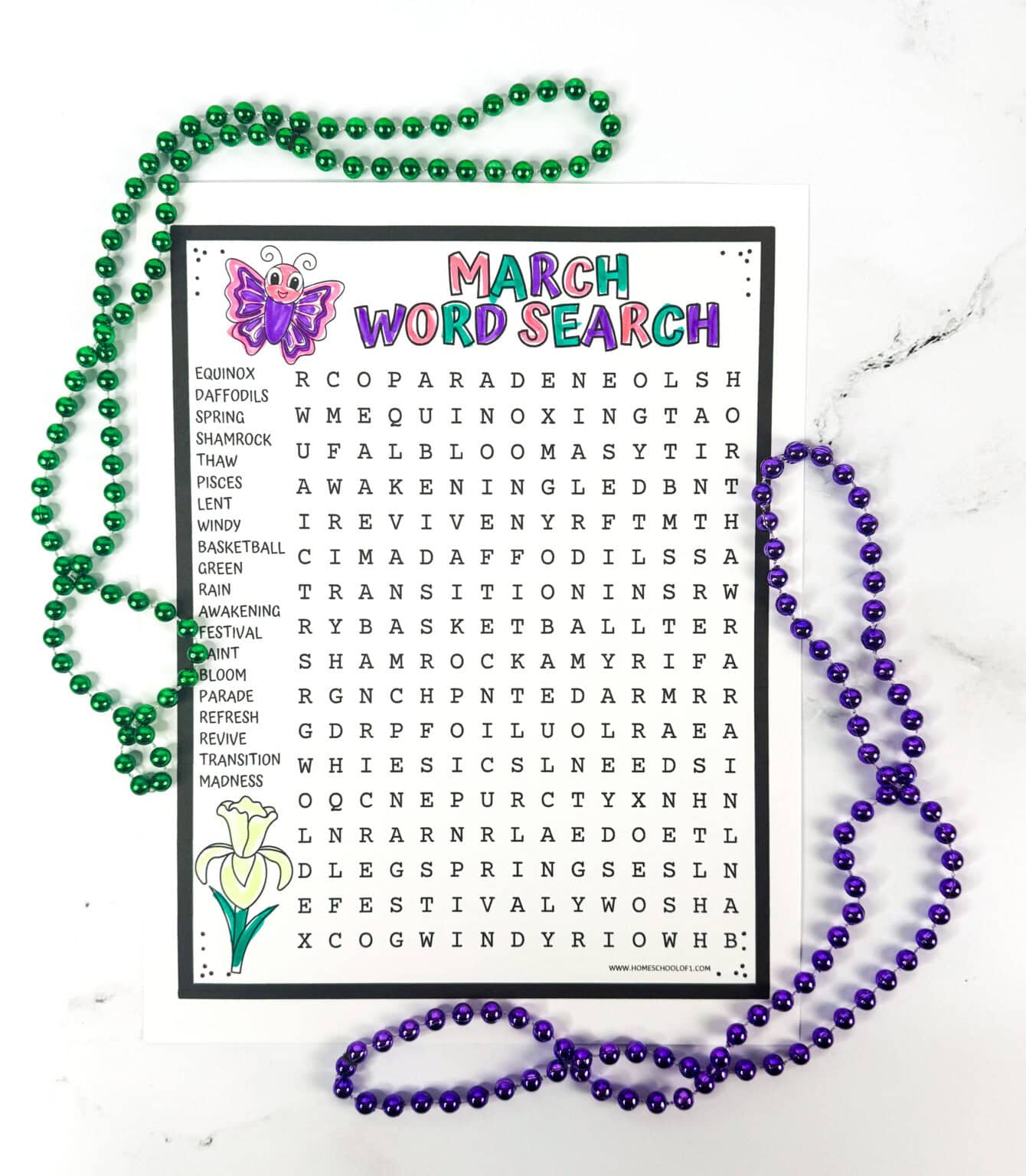 Free March Word Search Printable for Kids