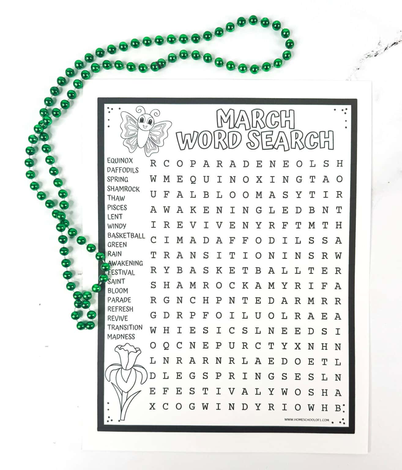 Free March Word Search Printable for Kids
