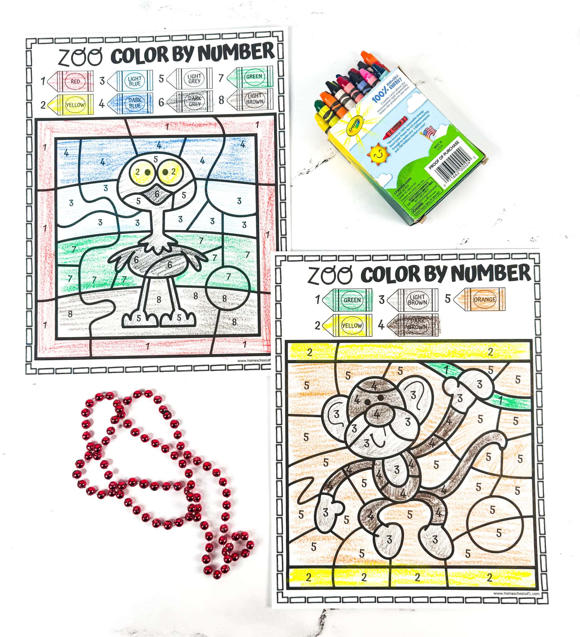 Free Zoo Color By Number Worksheets