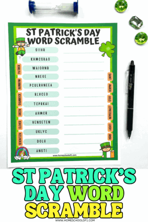 Free St Patrick's Day Word Scramble Printable for Kids