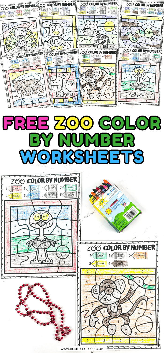 Free Zoo Color By Number Worksheets