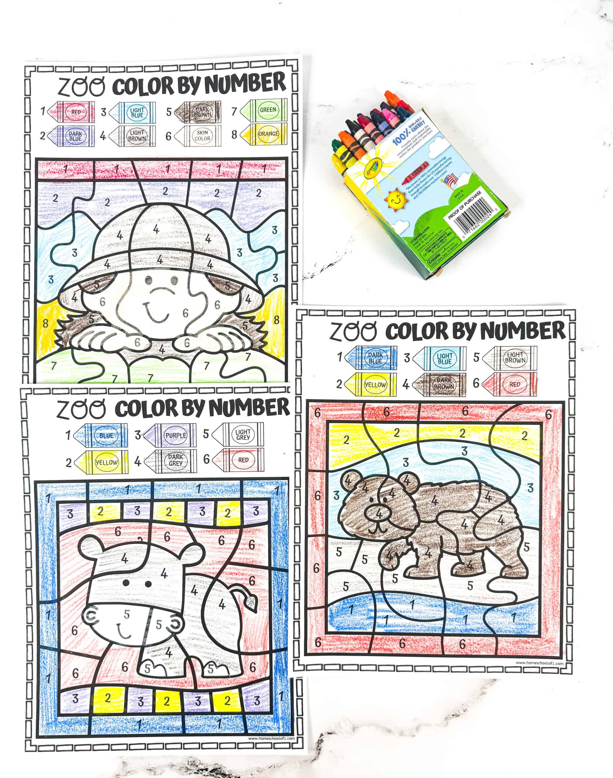 Free Zoo Color By Number Worksheets