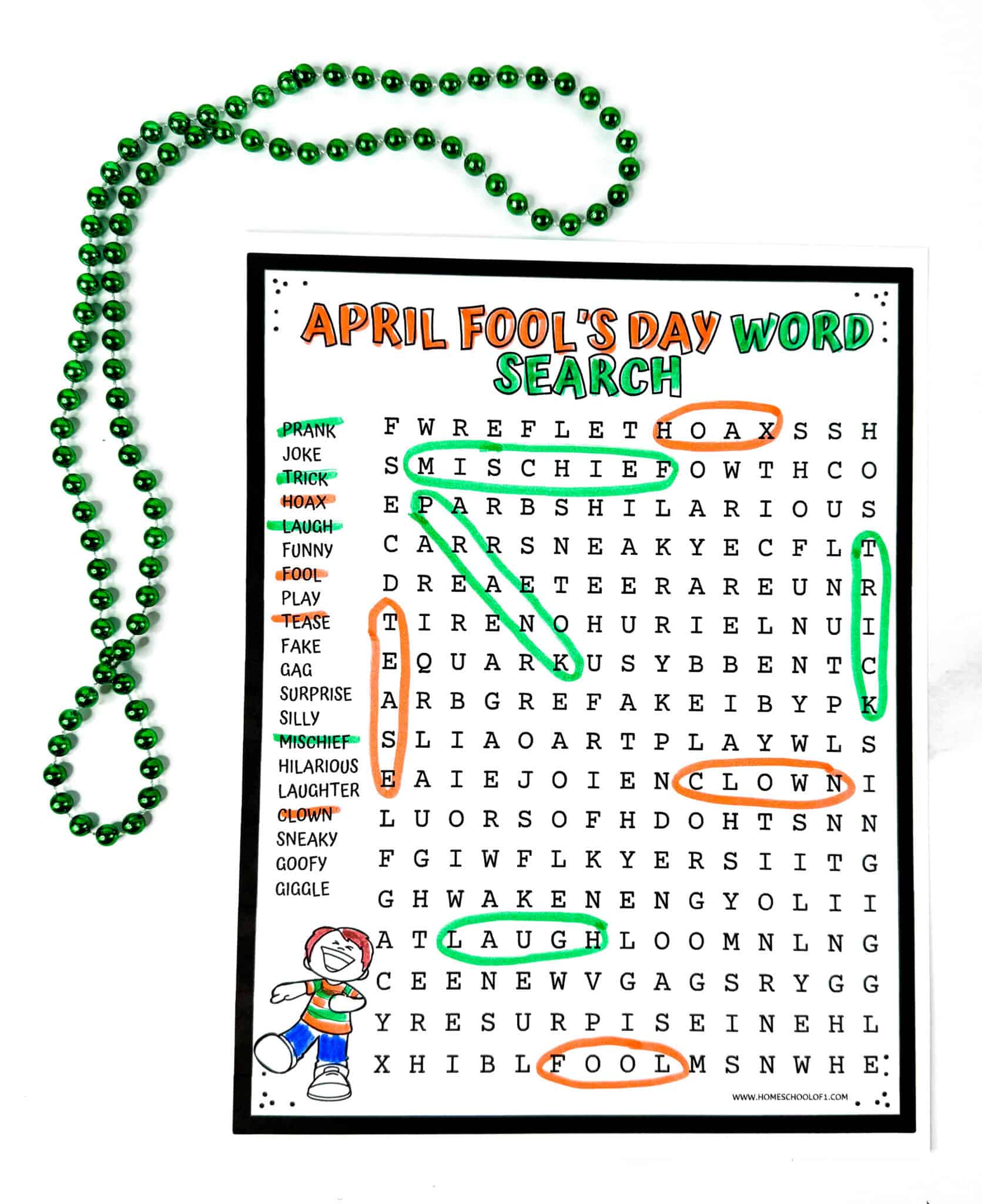 April Fools Day Word Search Printable for Kids