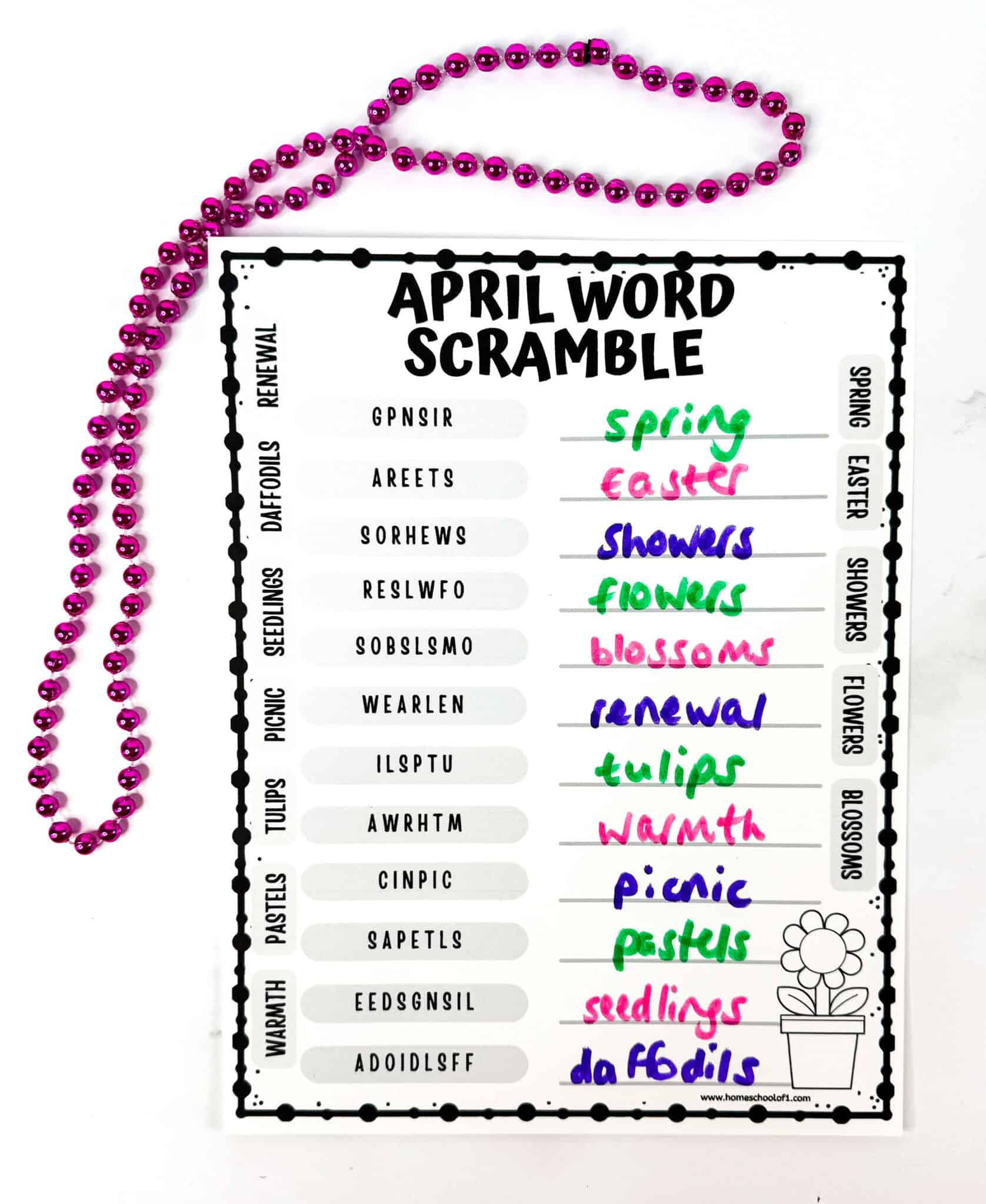 Free April Word Scramble Printable for Kids