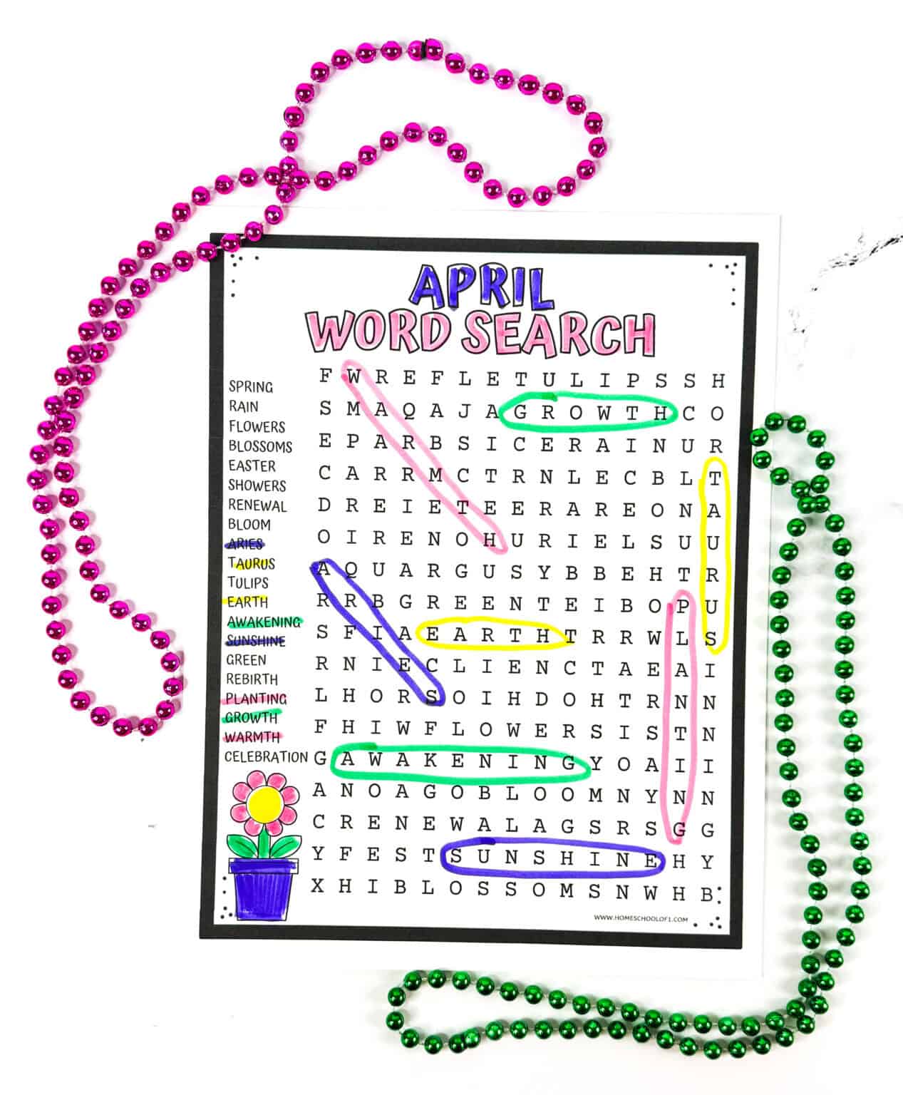 Free April Word Search Printable for Kids