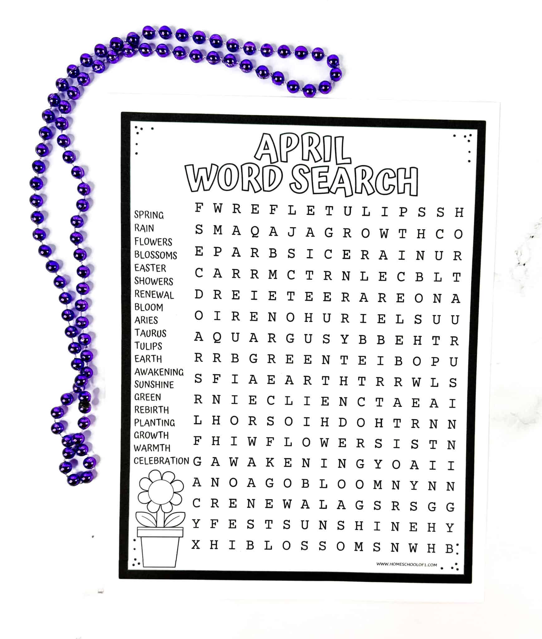 Free April Word Search Printable for Kids