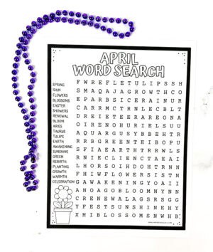 Free April Word Search Printable for Kids