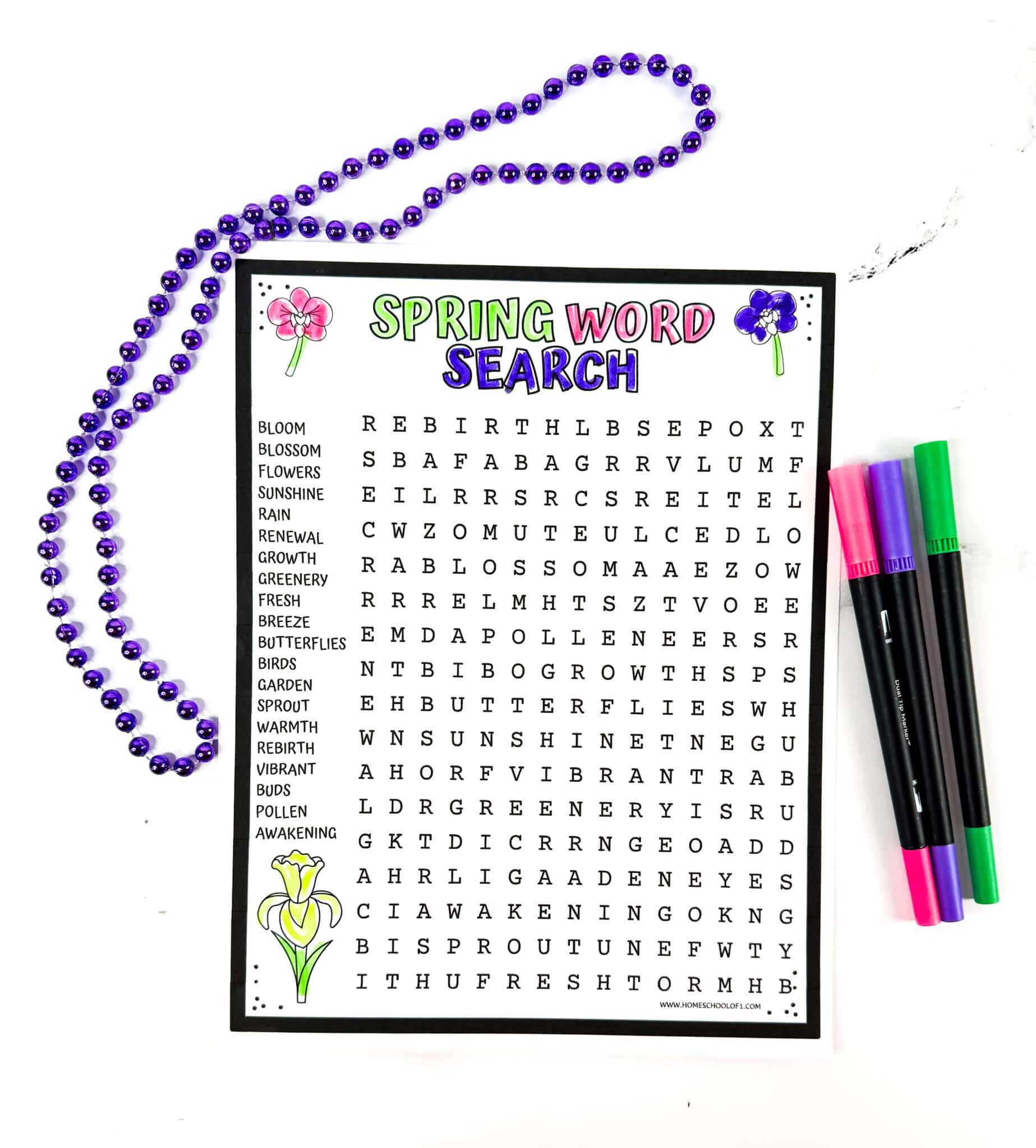 Free Spring Word Search Printable for Kids