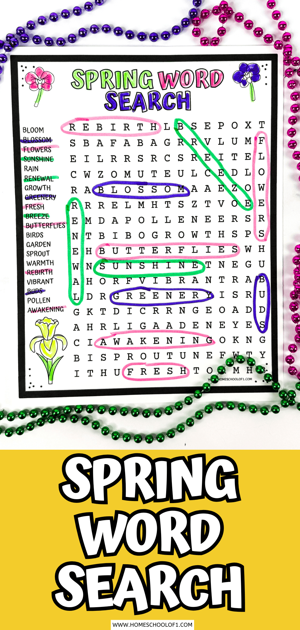 Free Spring Word Search Printable for Kids