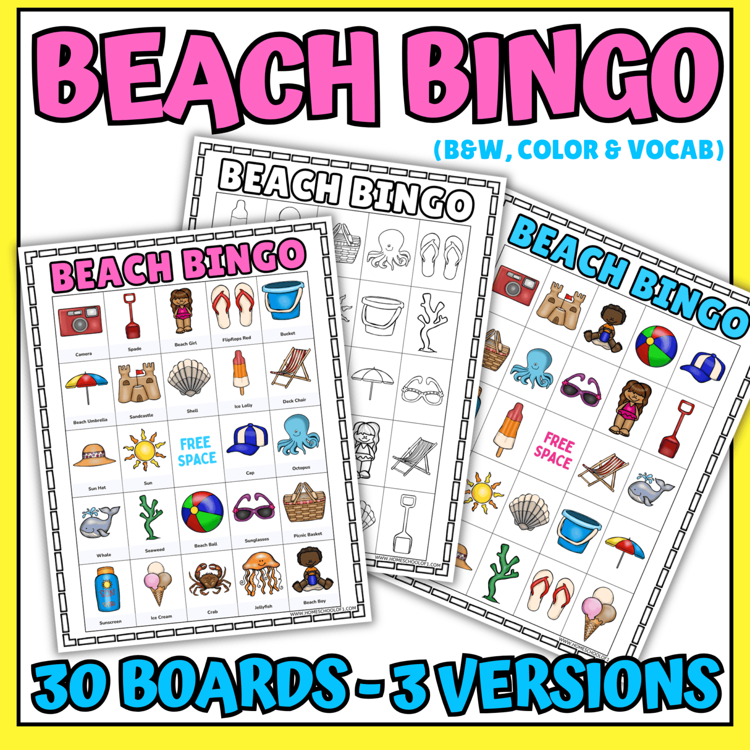 Free Printable Beach Bingo Cards for Kids