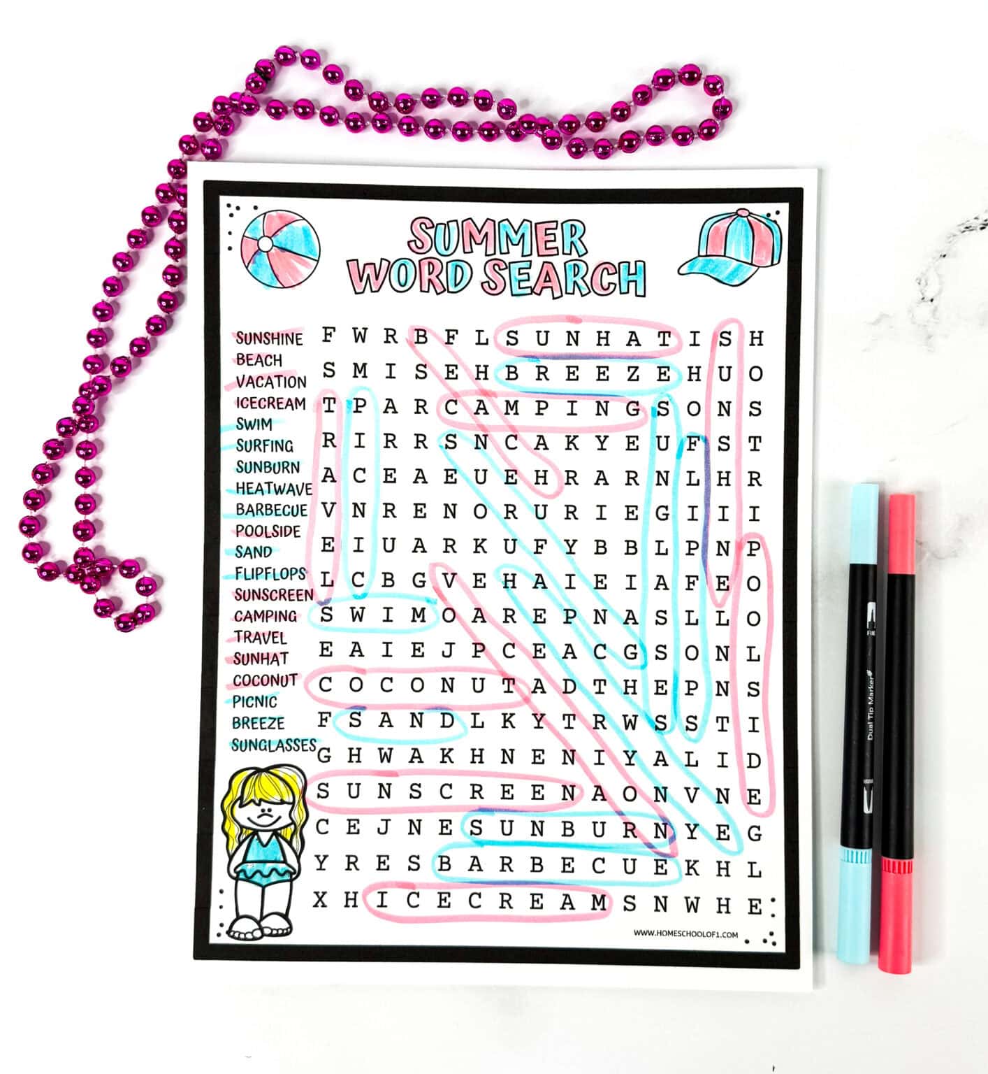 Free Summer Word Search Printable with Answer Key