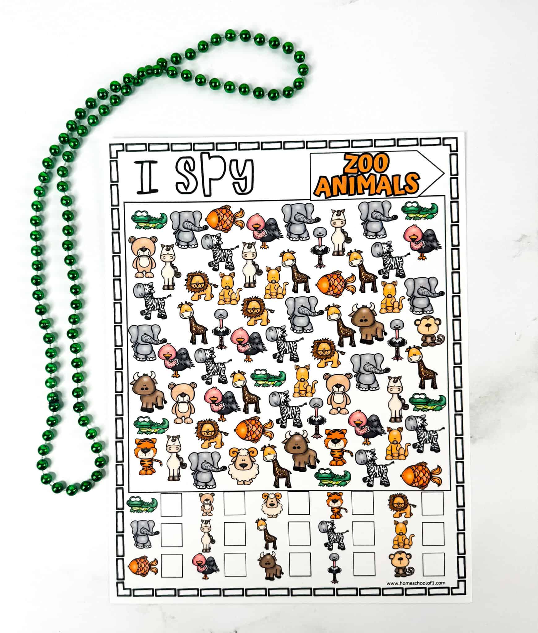 Free I Spy Zoo Animals Printable for Kids