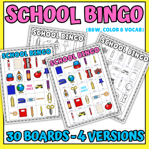 Free Back to School Bingo Printable (5 School Bingo Cards)