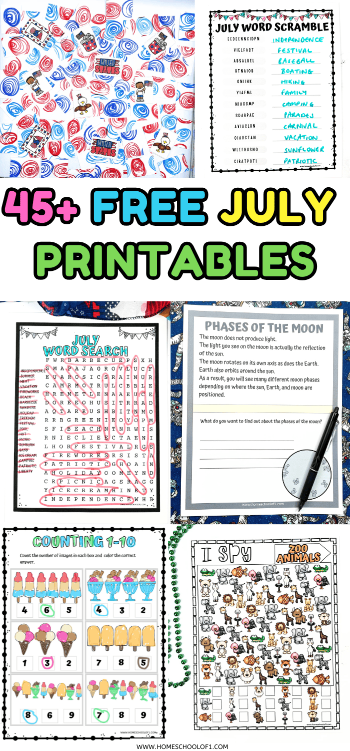 45+ Free July Printables for Kids