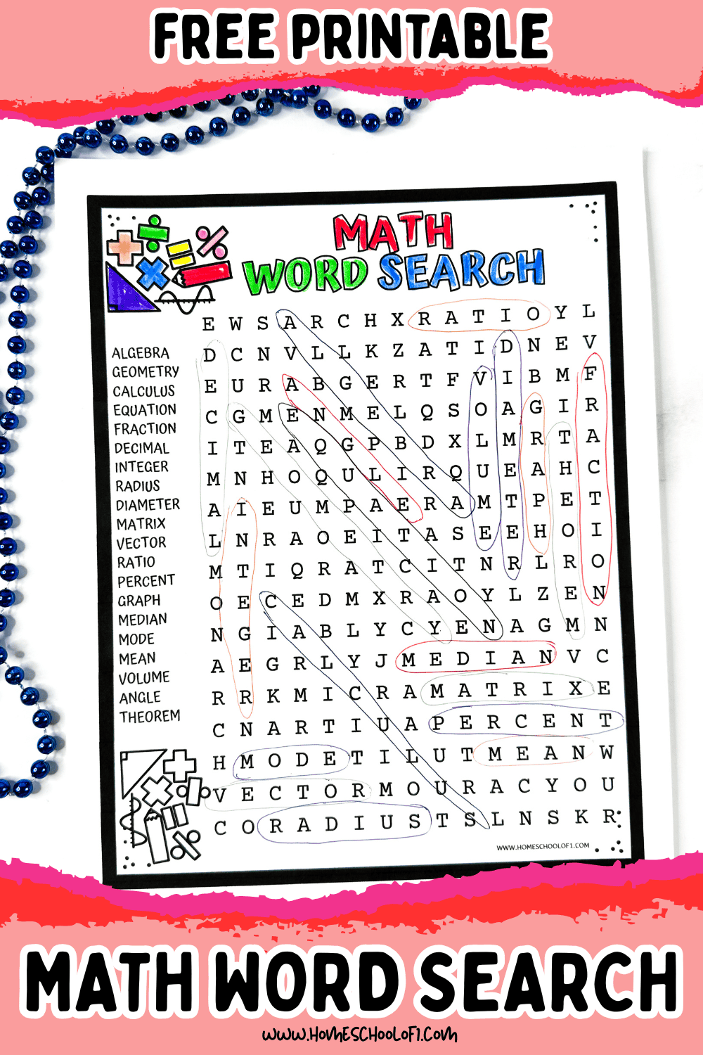 Free Math Word Search Printable