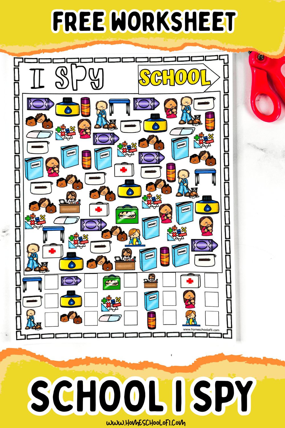 Free Back to School I Spy Printable (School Supplies Worksheet)