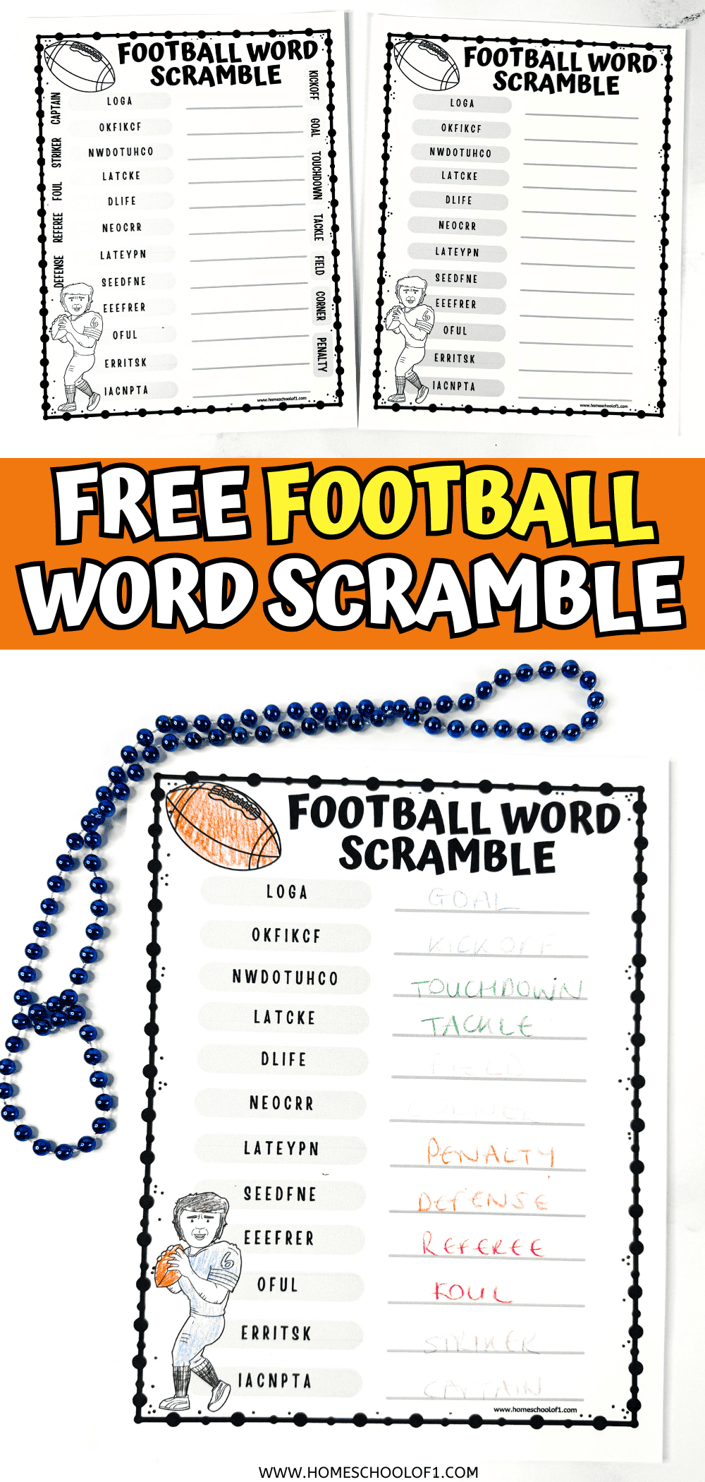 Free Football Word Scramble Printable