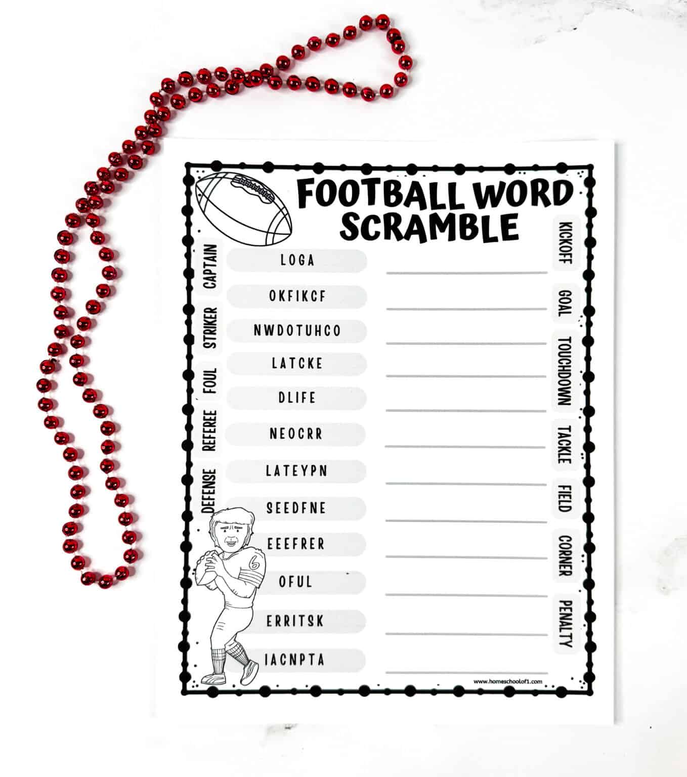 Free Football Word Scramble Printable