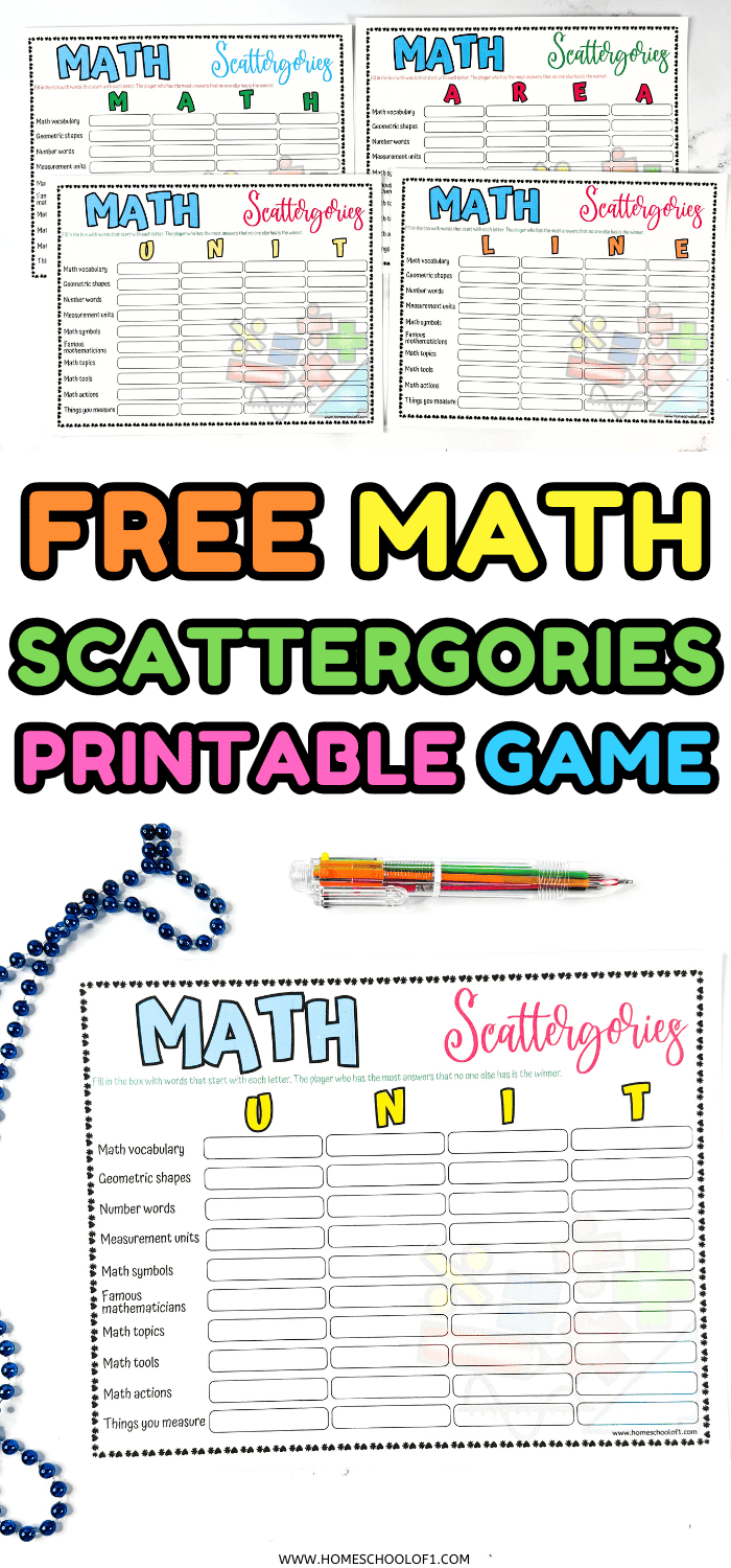 Math Scattergories (Free Printable Boards)
