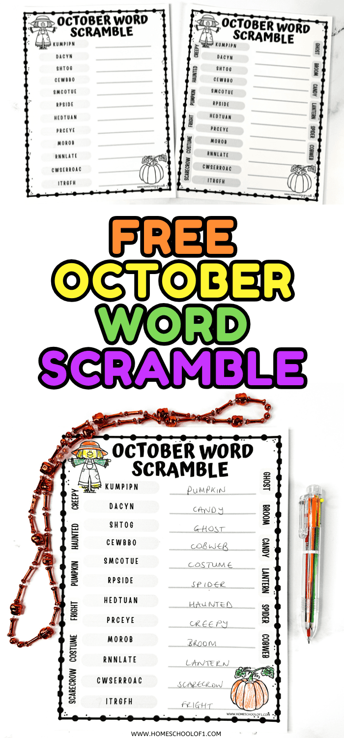 Free October Word Scramble Printable