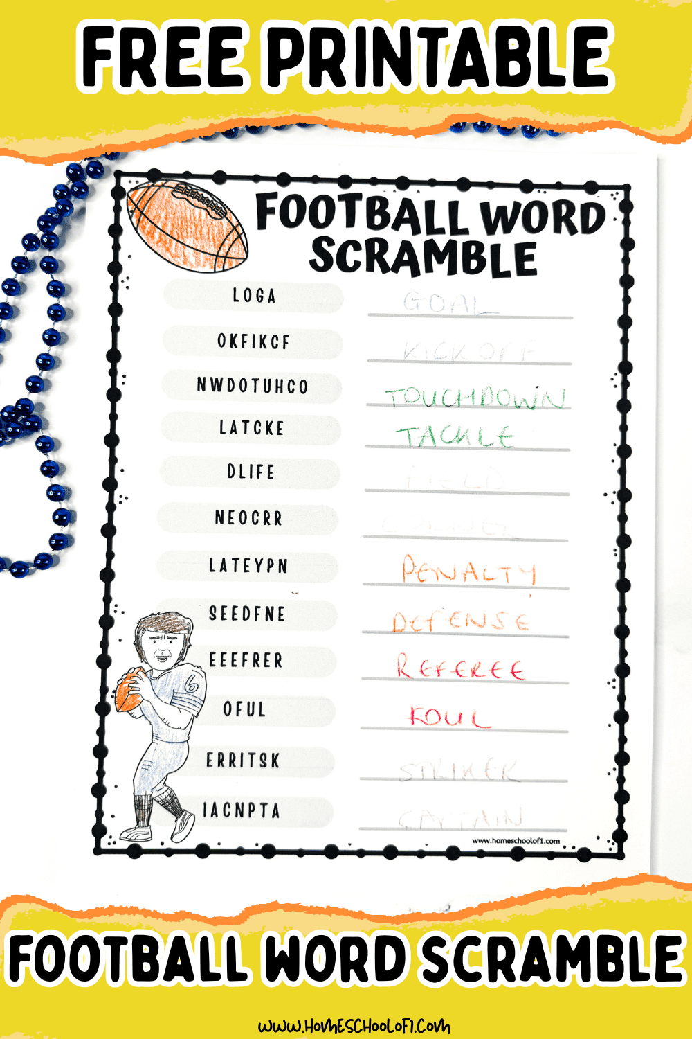 Free Football Word Scramble Printable