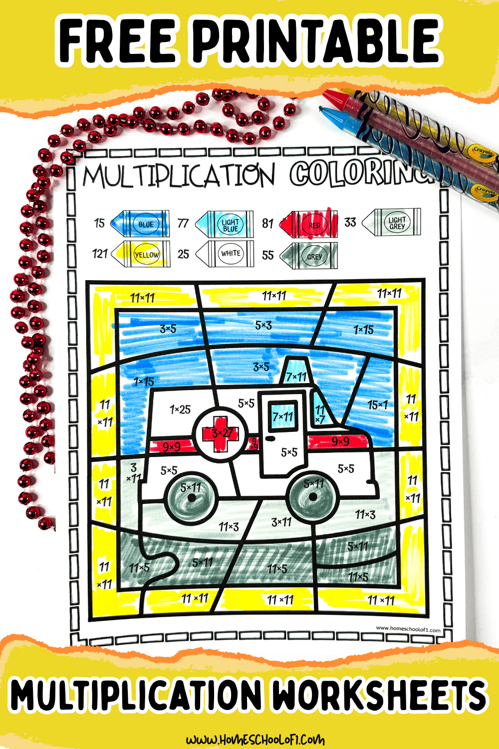 Free Multiplication Color by Number Worksheets (2 Digits)