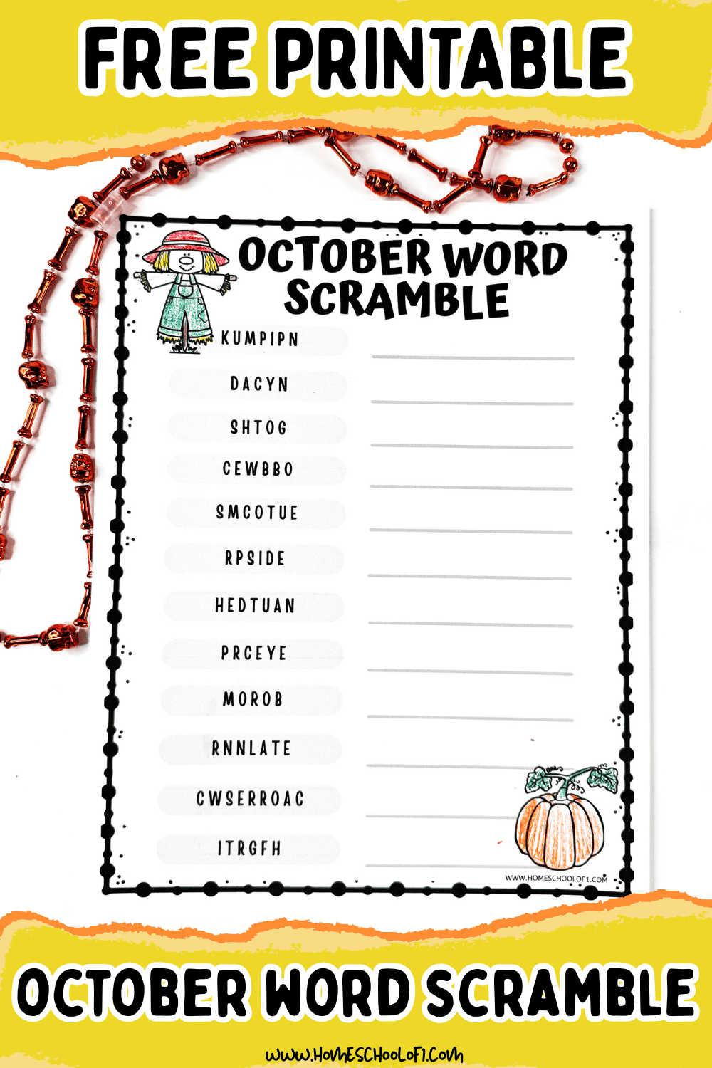 Free October Word Scramble Printable