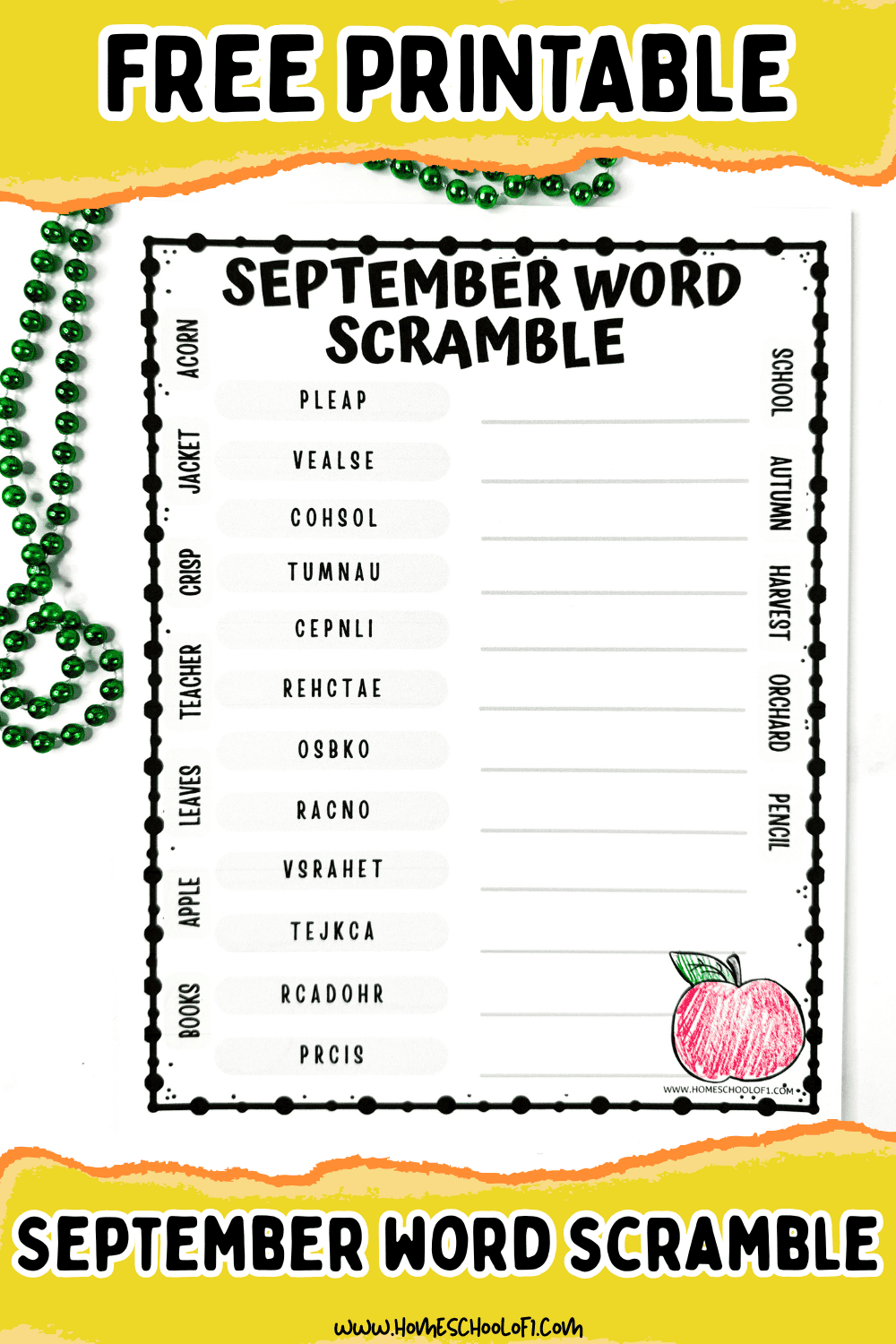 Free September Word Scramble Printable