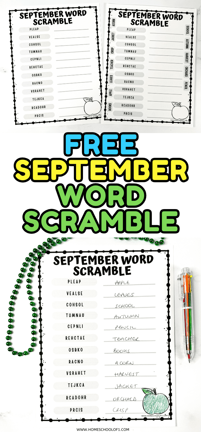 Free September Word Scramble Printable