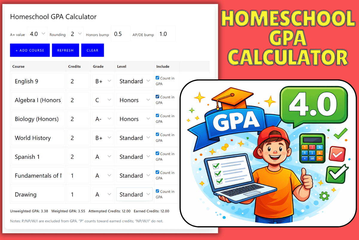 Homeschool GPA Calculator (Weighted & Unweighted Grades)