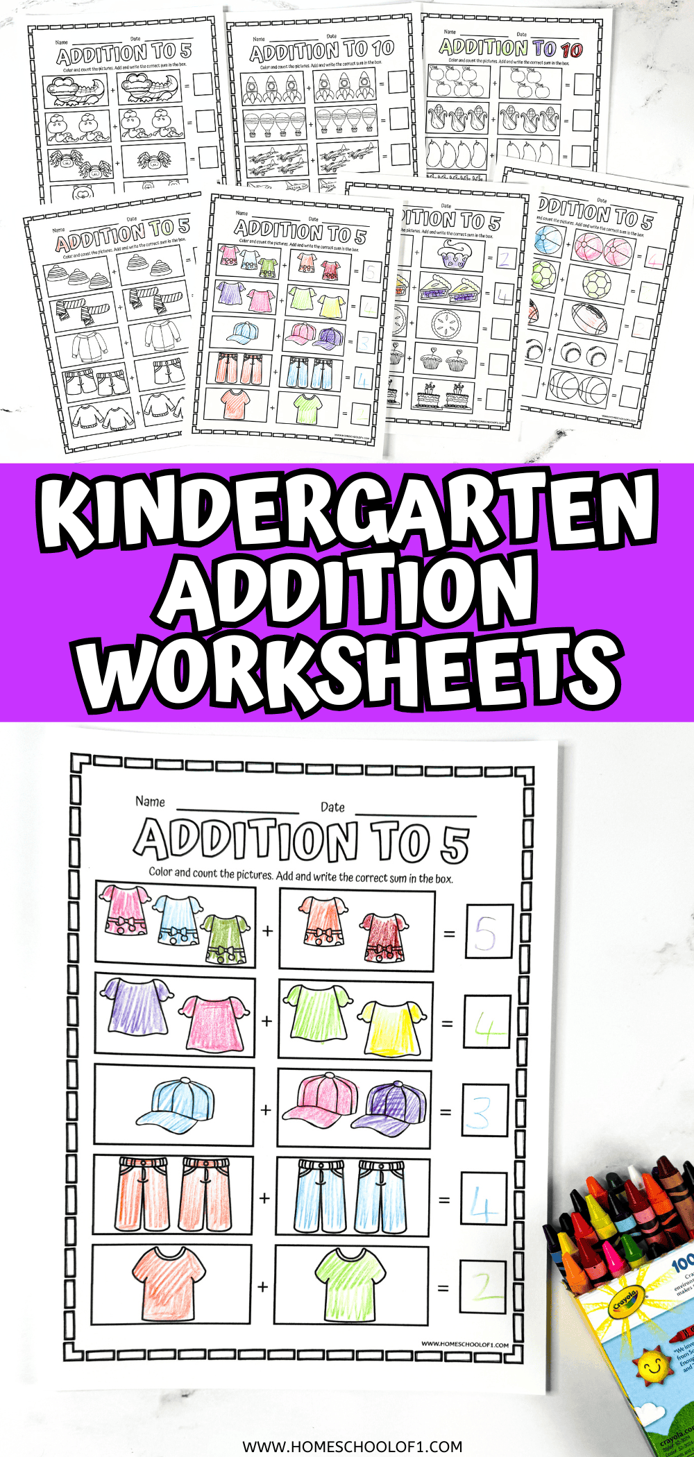 Addition Worksheets for Kindergarten (Free Printable 1–10 PDF)