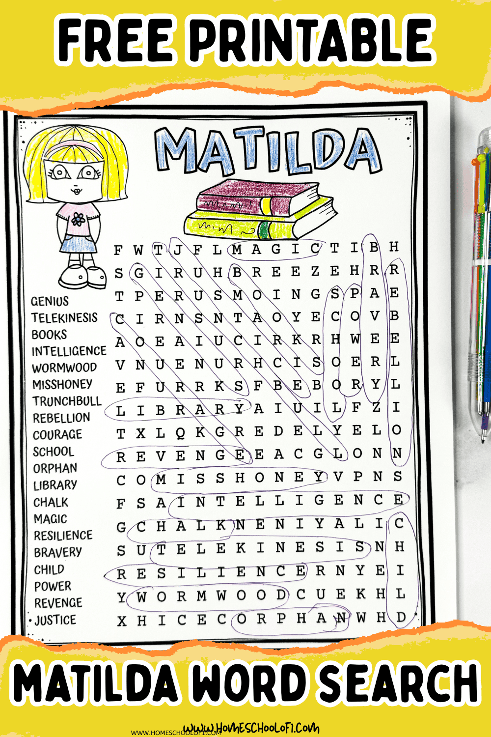 Free Matilda Word Search Printable