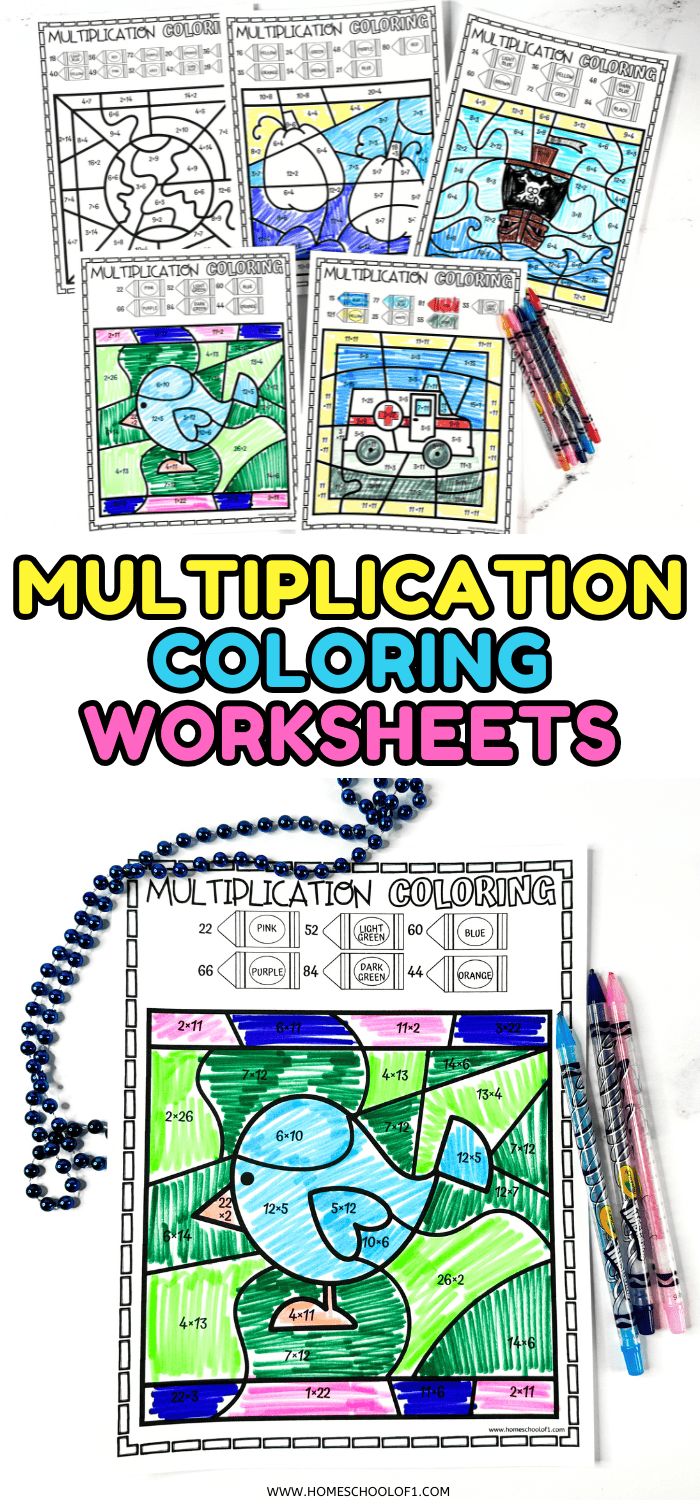Free Multiplication Color by Number Worksheets (2 Digits)