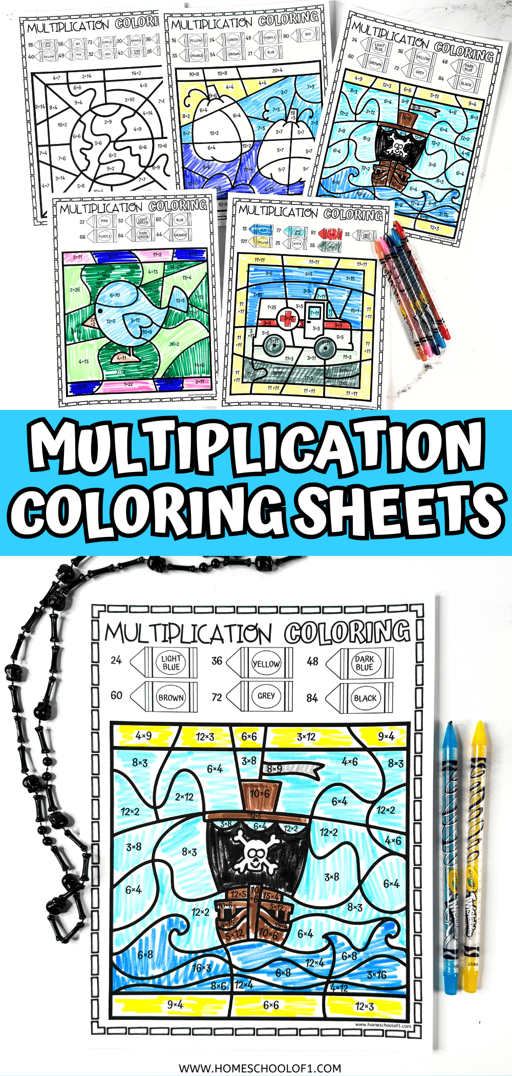 Free Multiplication Color by Number Worksheets (2 Digits)