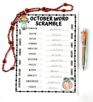 Free October Word Scramble Printable