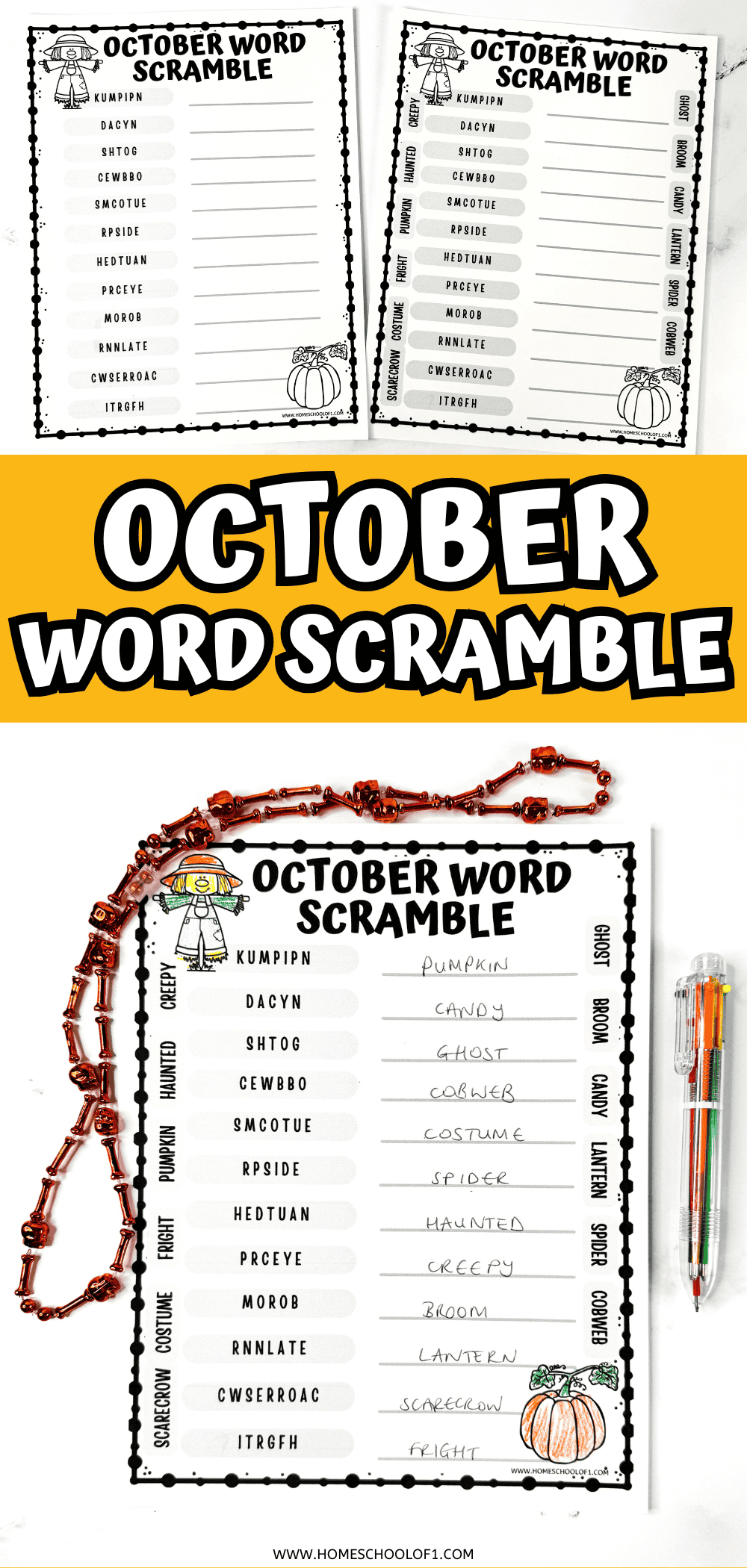 Free October Word Scramble Printable