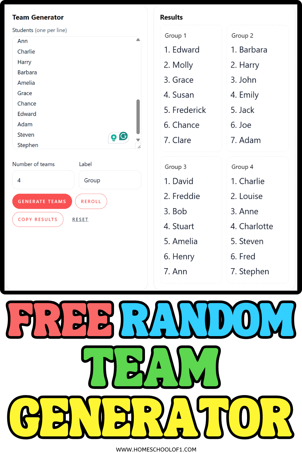 Random Team Generator for Classrooms and Homeschool
