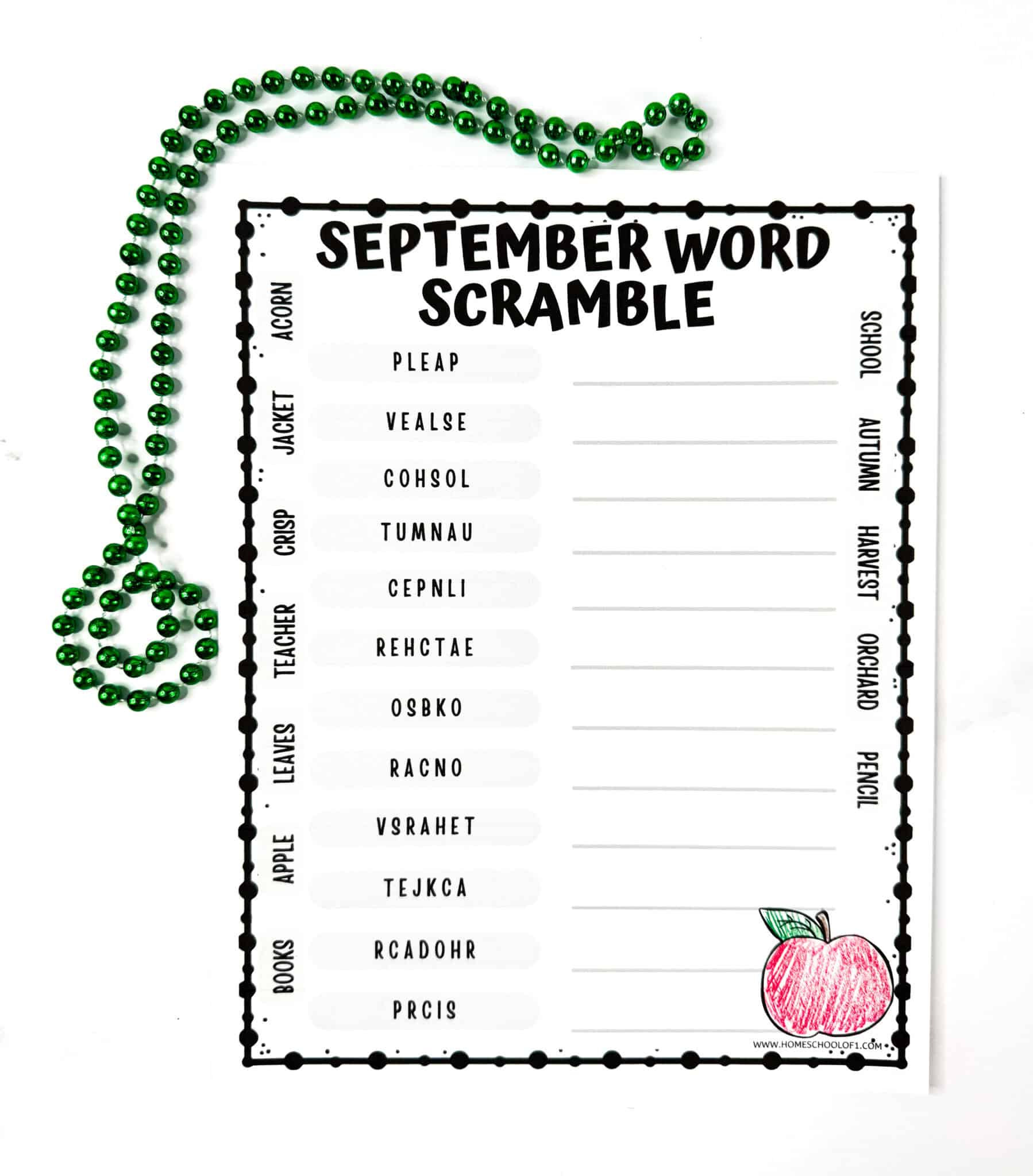 Free September Word Scramble Printable