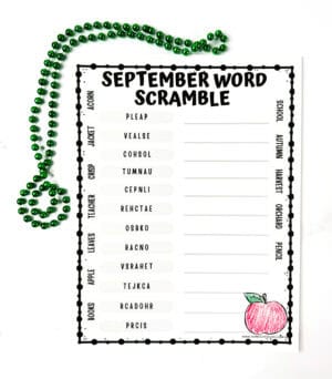 Free September Word Scramble Printable