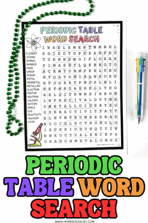 Periodic Table Word Search Printable for Kids