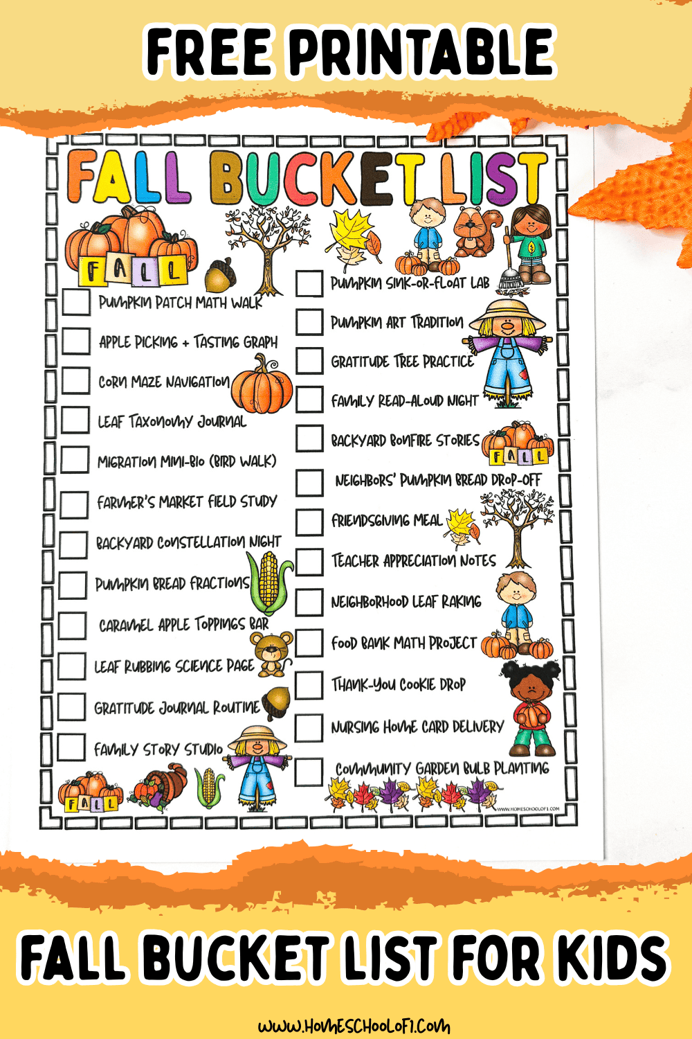Fall Bucket List for Kids (Free Printable Template)