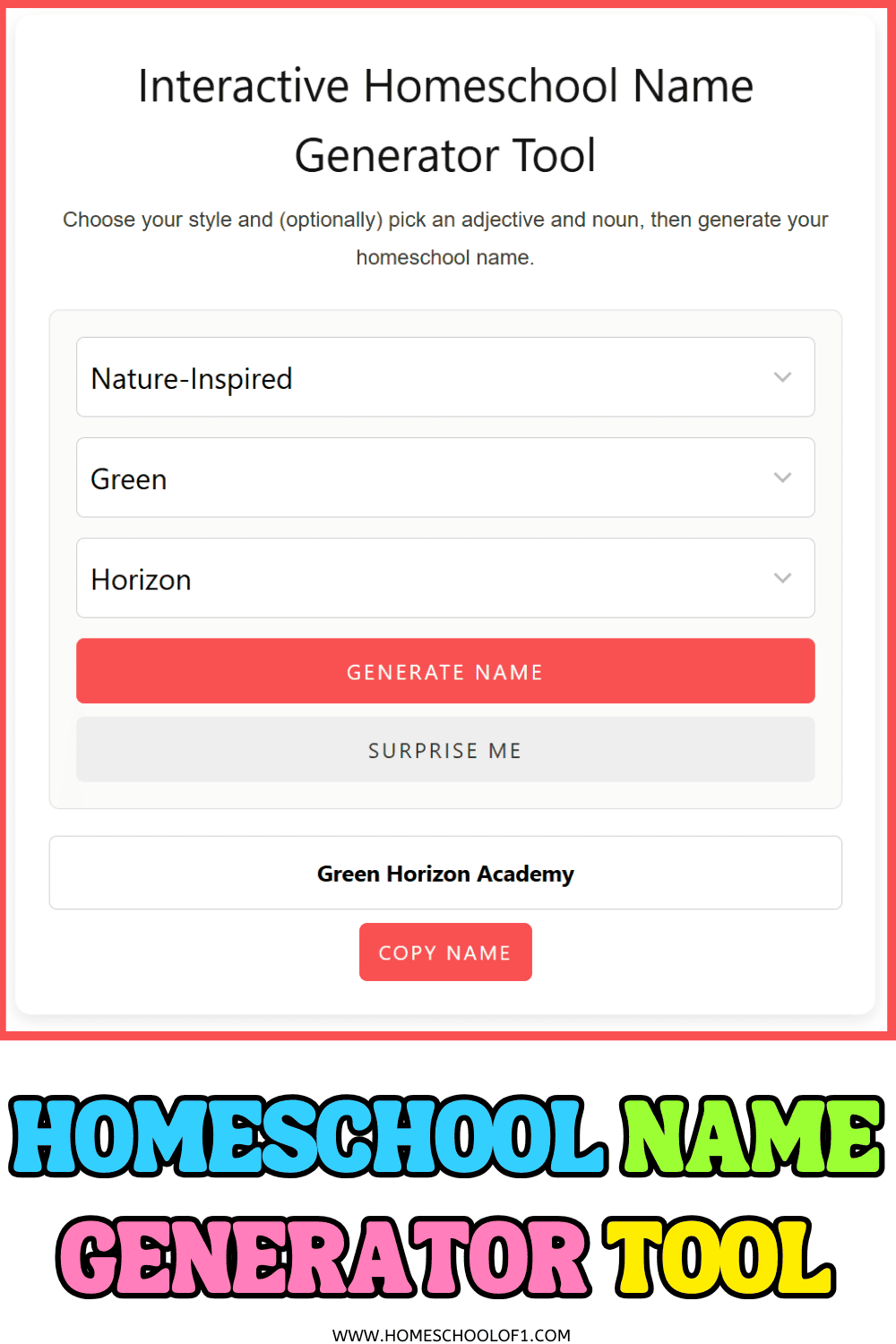 Interactive Homeschool Name Generator Tool