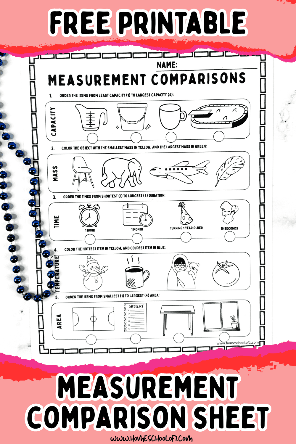 Free Measurement Worksheet for 1st Grade