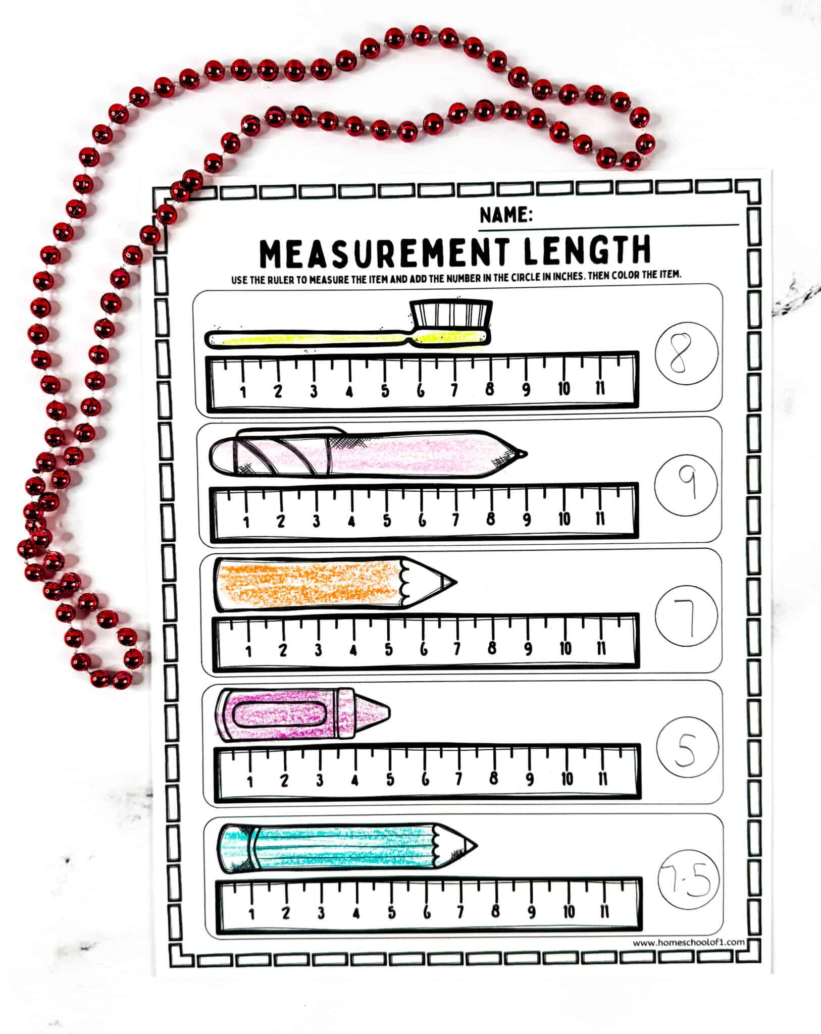 Free Measurement Worksheet for 1st Grade