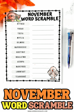 Free November Word Scramble Printable