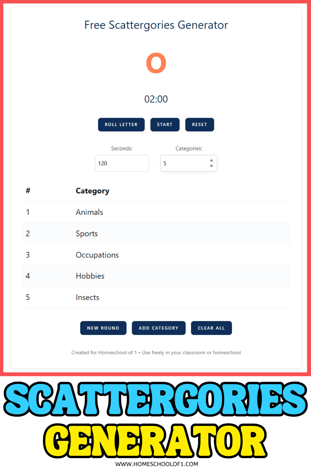 Free Online Scattergories Generator Tool