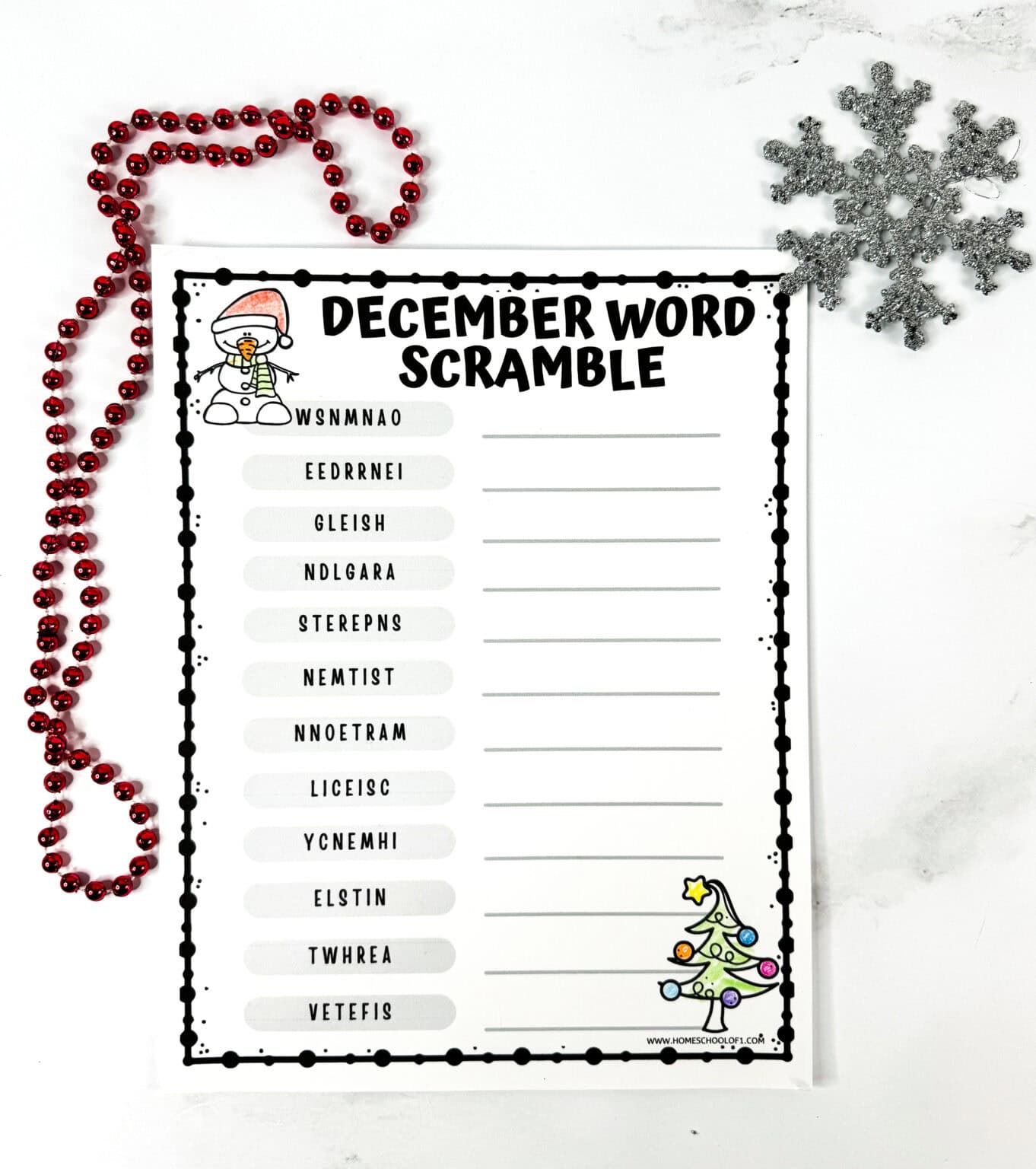 Free December Word Scramble Printable
